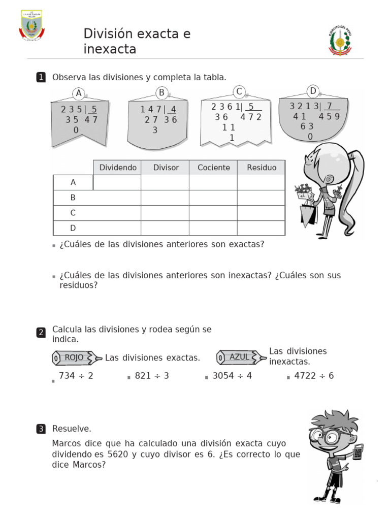 Divisiones Exactas e Inexactas: Ejercicios | PDF