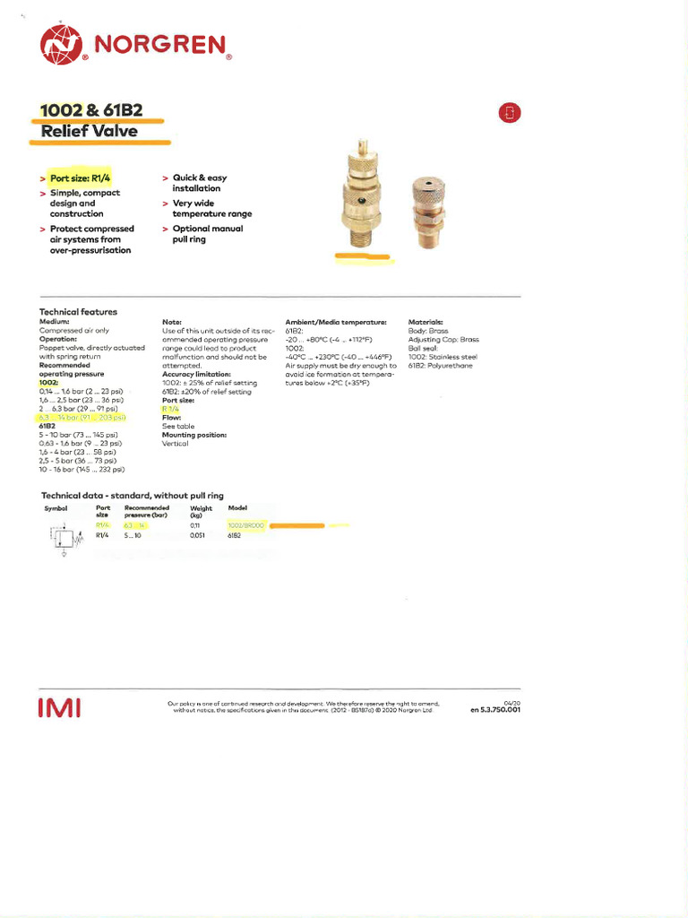 Norgren Safety Valve Data Sheet | PDF