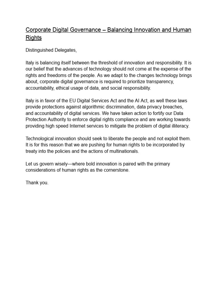 Corporate Digital Governance - Balancing Innovation and Human Rights | PDF