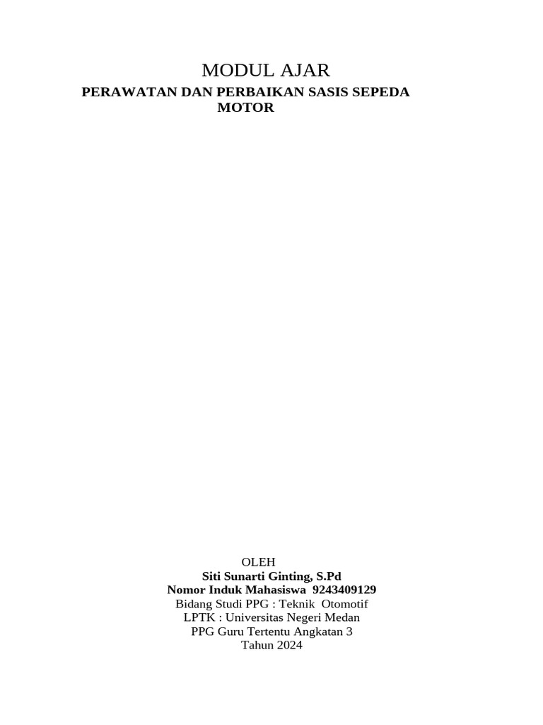 Modul Ajar - Pemeliharaan Sasis Sepeda Motor - 9243409129 | PDF