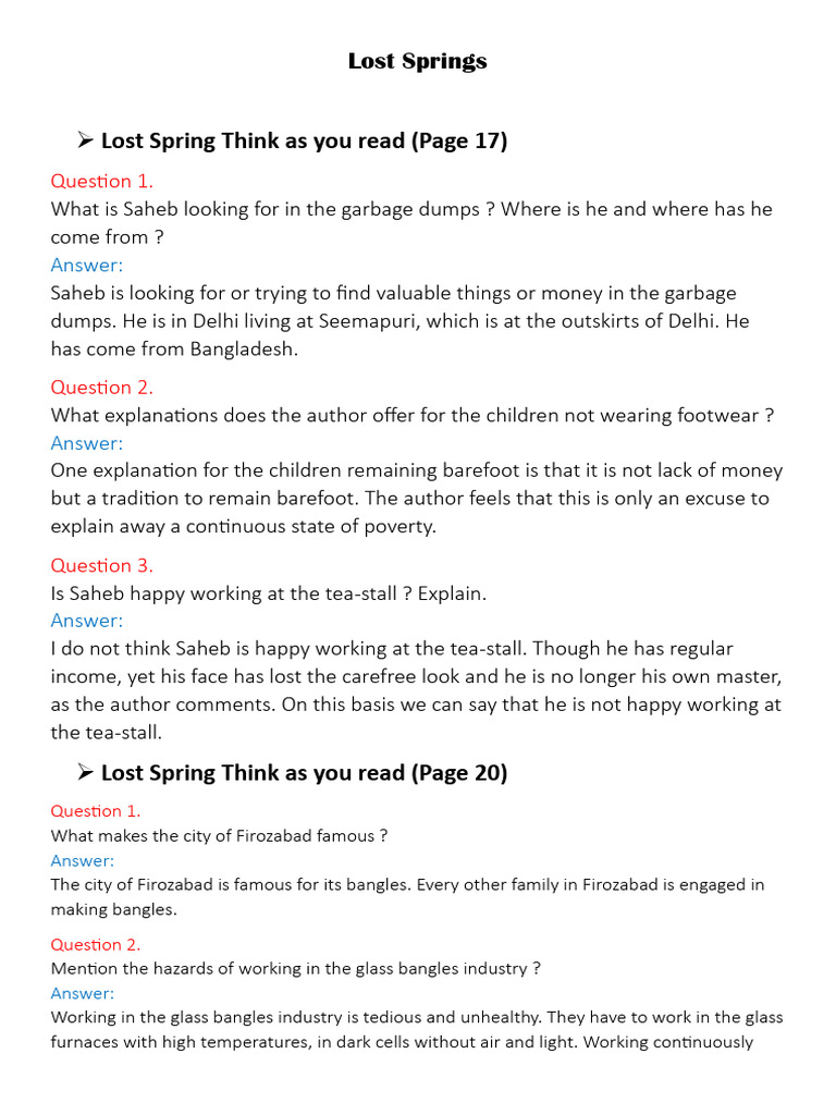 Lost Springs (Soln NCERT) | PDF | Metaphor | Child Labour