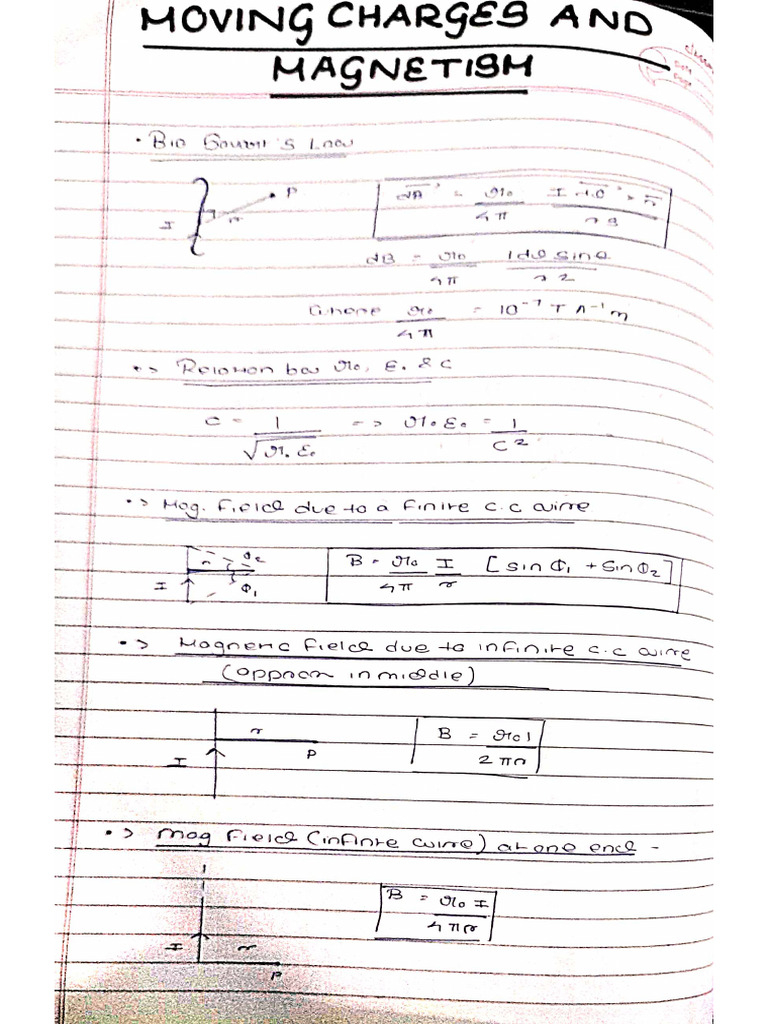 Moving Charges and Magnetism Formulas | PDF