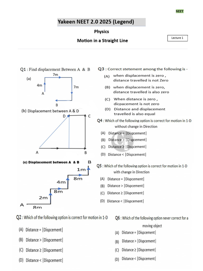 Motion in Straight Kine Lec 1 MR Sir | PDF