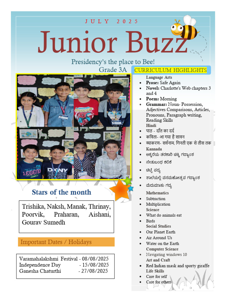 Grade 3A Curriculum Highlights July 2025 | PDF | Emotions | Water