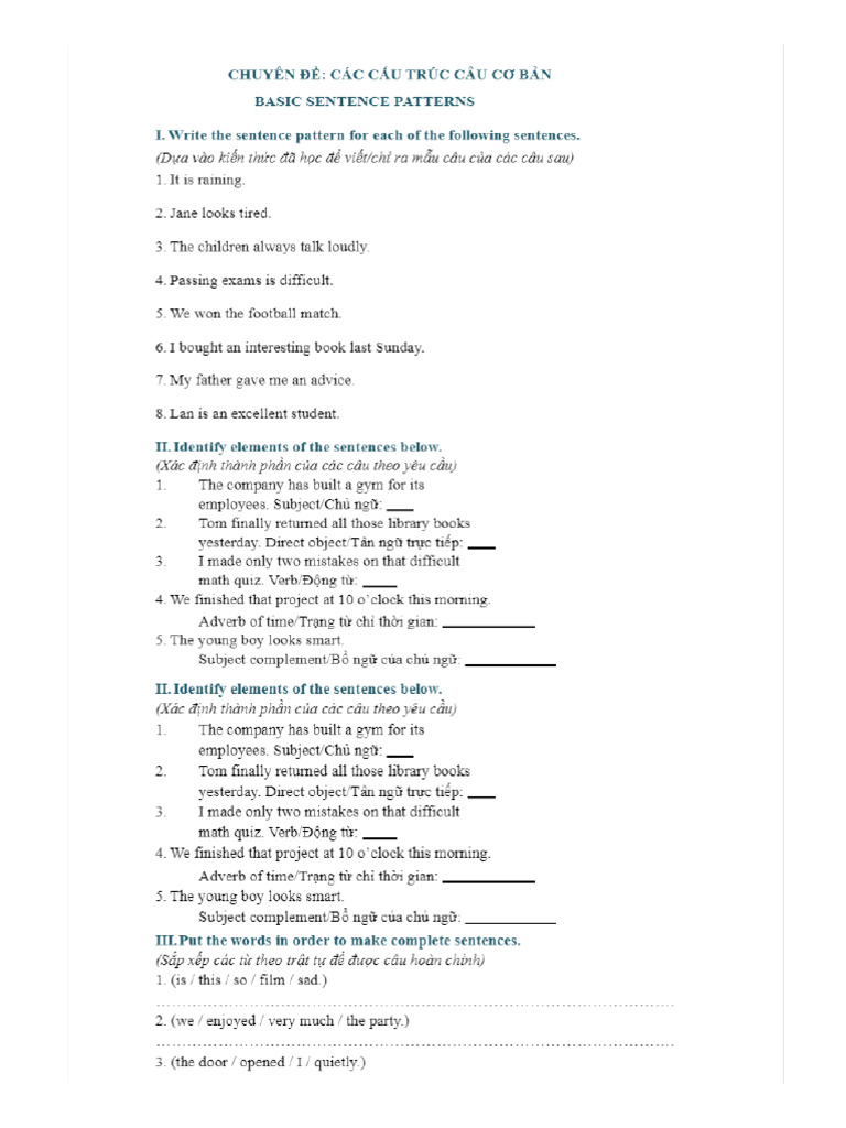 Basic Sentence Patterns | PDF