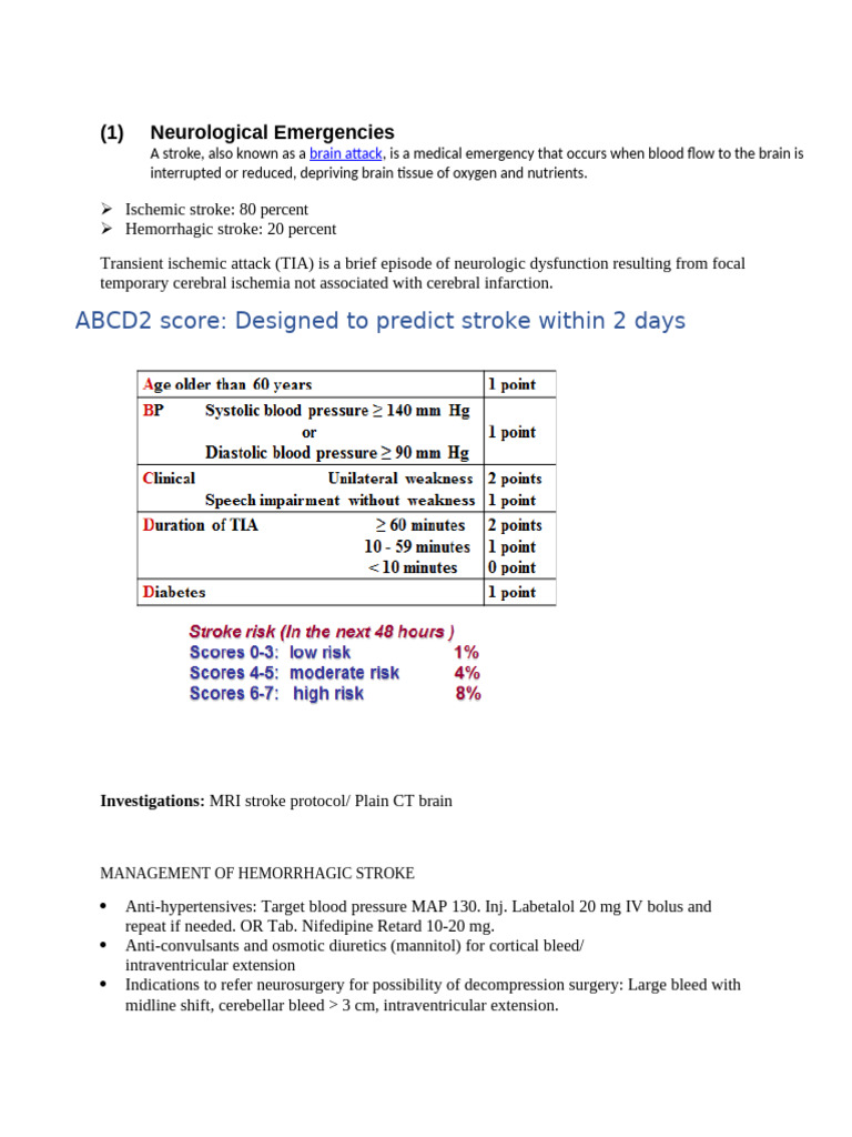 Neurological Emergencies | PDF | Headache | Stroke