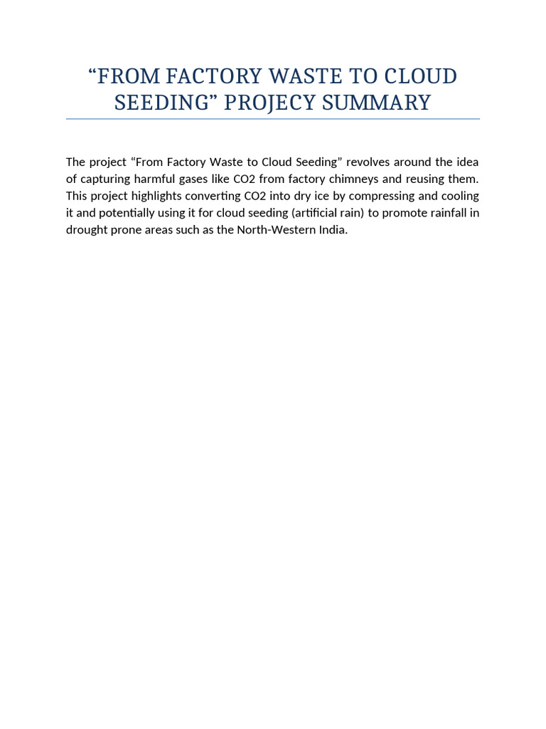 'From Factory Waste To Cloud Seeding' Project Summary | PDF
