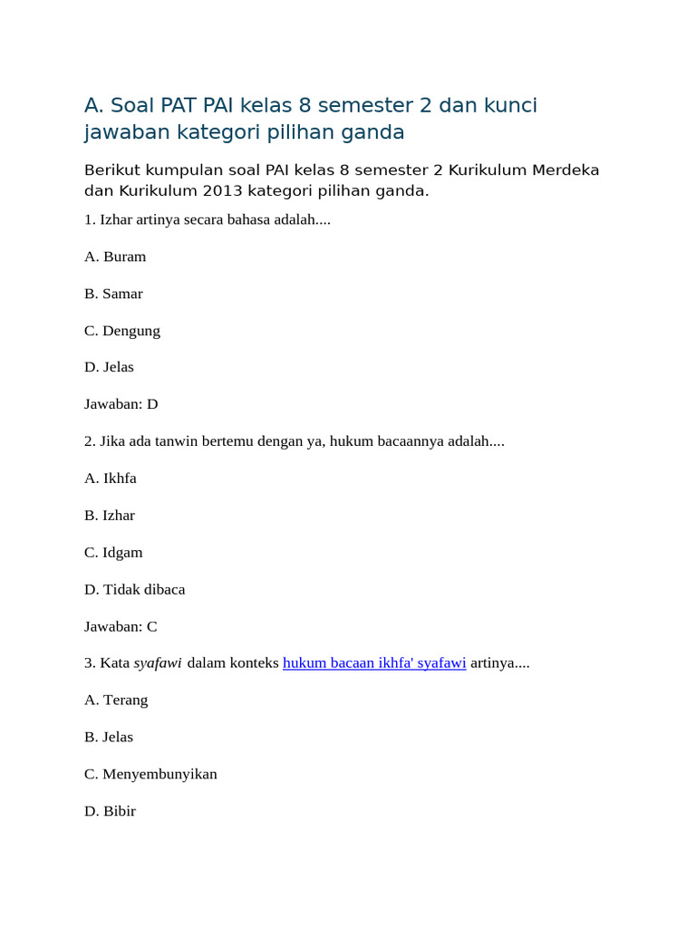 Pai Soal Kls 8 sm2 | PDF