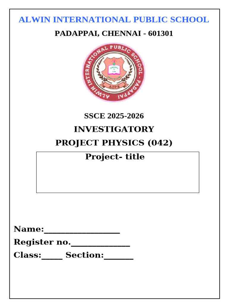 Physics Investigatory Project - Title Page | PDF