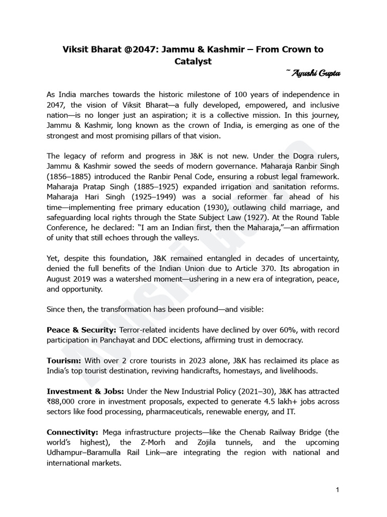 J&K's Role in Viksit Bharat 2047 | PDF