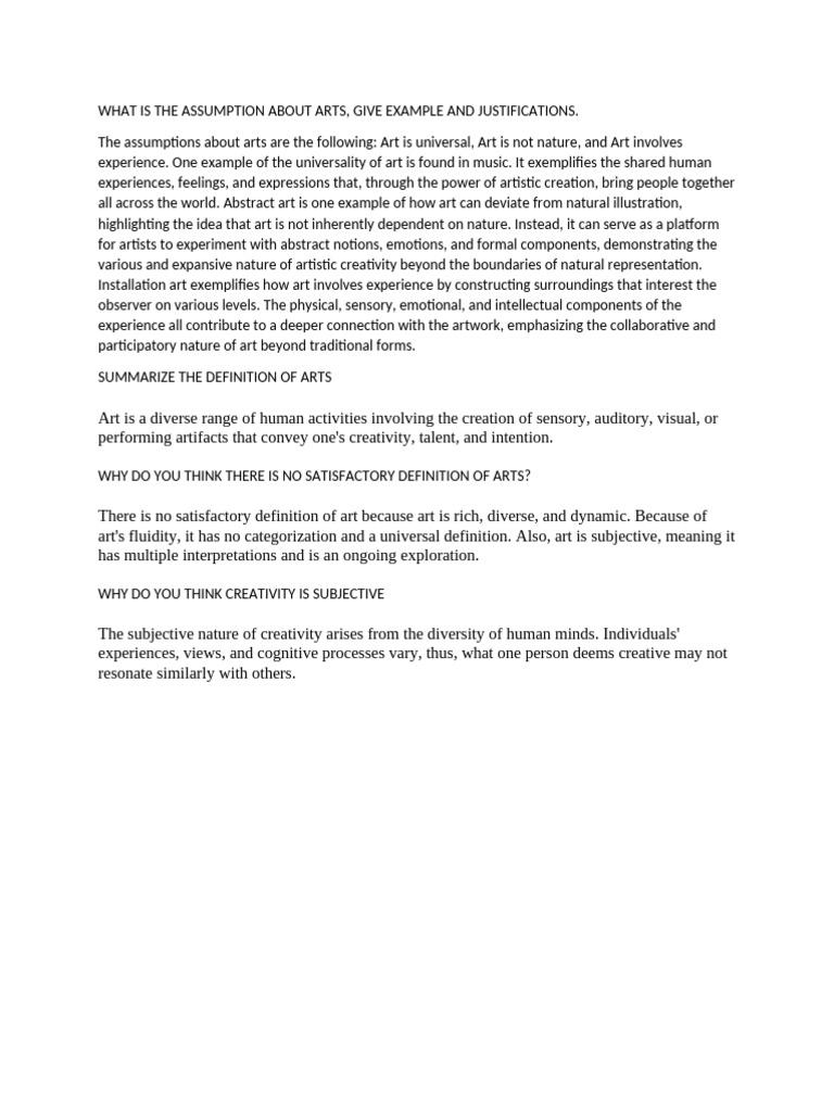 What Is The Assumption About Arts | PDF