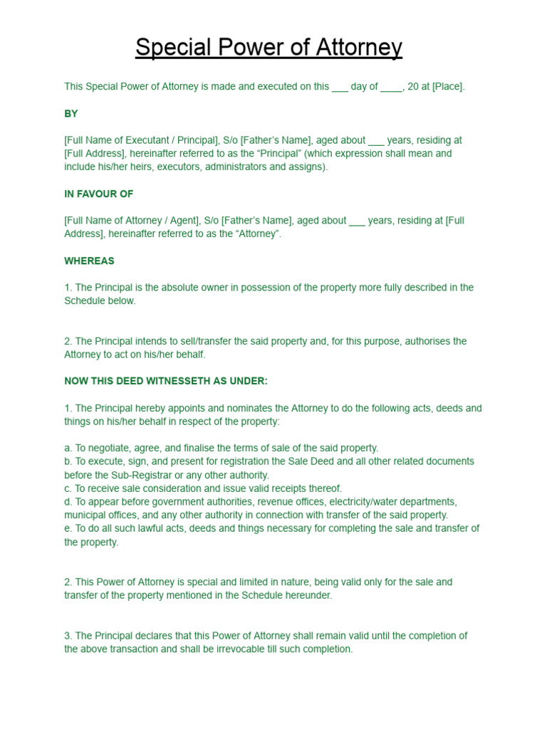 Special Power of Attorney Template | PDF