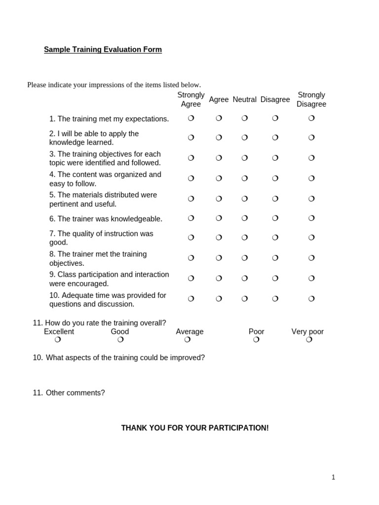 Training Evaluation Feedback Form | PDF