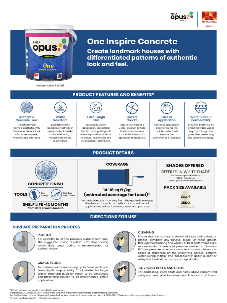 One Inspire Concrete Information Sheet | PDF | Concrete | Paint