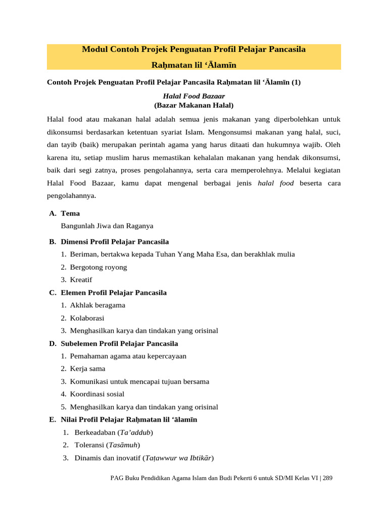 Modul Contoh Projek Penguatan Profil Pelajar Pancasila PAG PAI Dan Budi ...