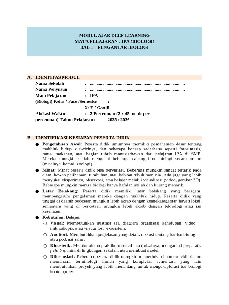 RPP Biologi X Deeplearning | PDF