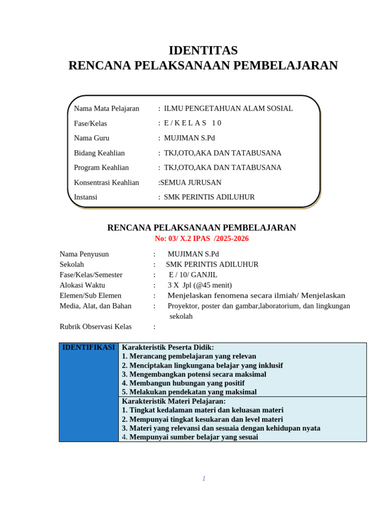 Form Rpp-Deep Learning SMK Ta.2025 2026 | PDF