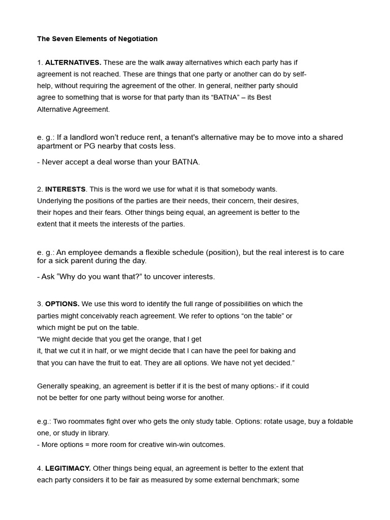 Seven Elements of Negotiation | PDF | Negotiation | Social Psychology