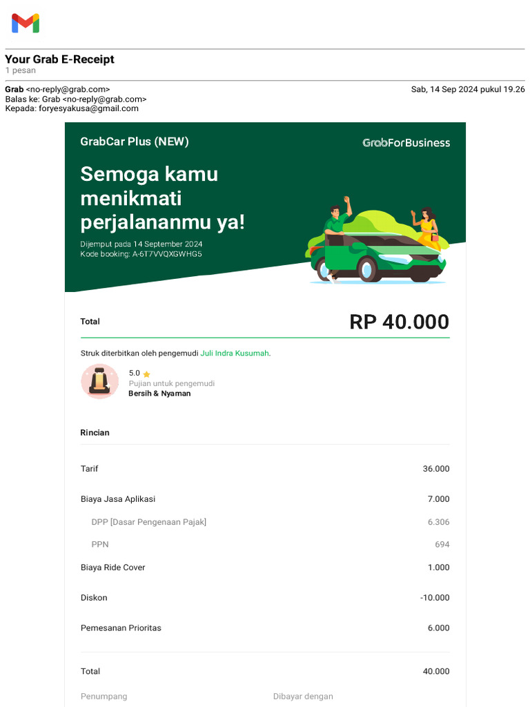 E-Receipt GrabCar Plus 14 Sep 2024 | PDF