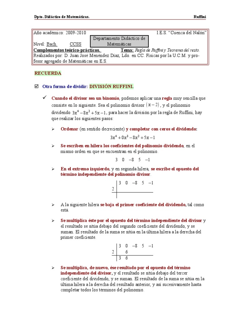 Ruffini | PDF | División (Matemáticas) | Álgebra abstracta