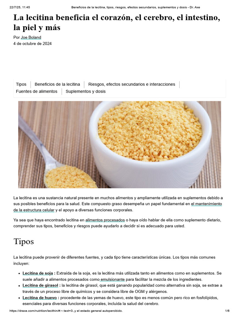 Beneficios de La Lecitina | PDF | Alimentos | Suplementos dietéticos