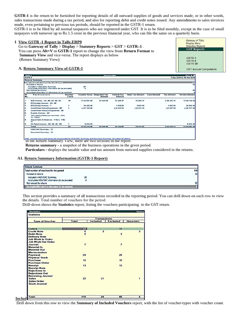 GSTR-1 REPORT TUTORIAL TO FILE GST RETURN USING TALLY ERP 9 No 4 | PDF ...