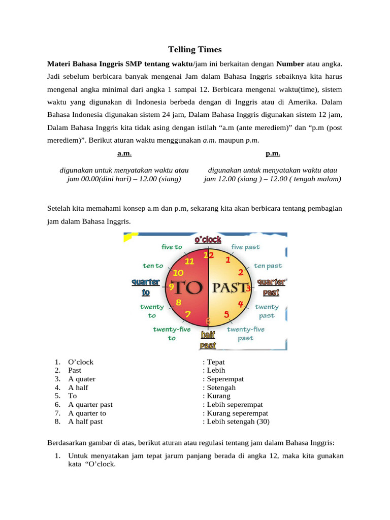 Materi Telling Time dalam Bahasa Inggris | PDF