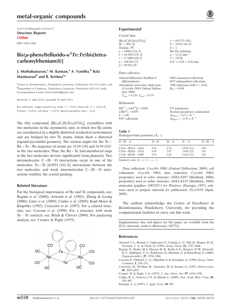 Rhenium Telluride Complex Structure Analysis | PDF | Crystal Structure ...