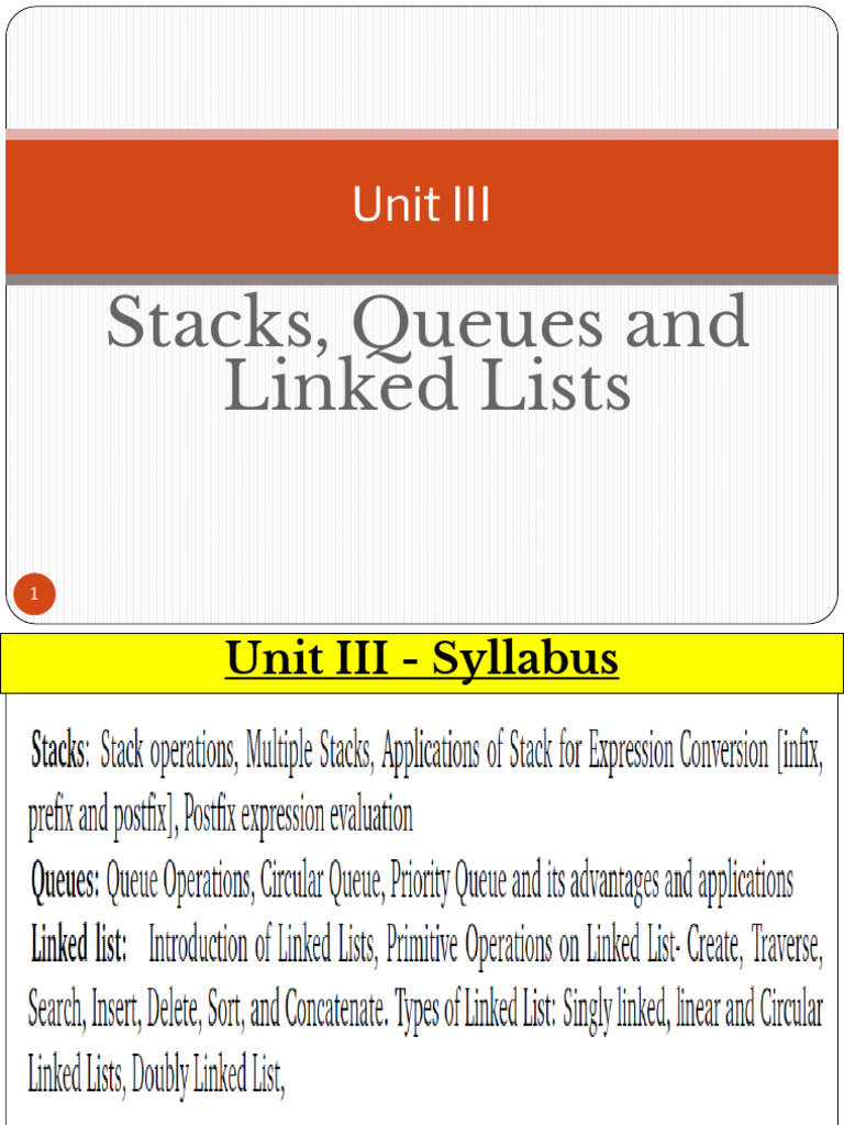 DS - Unit III - Stack - Queue - Linked - List | PDF | Algorithms And ...