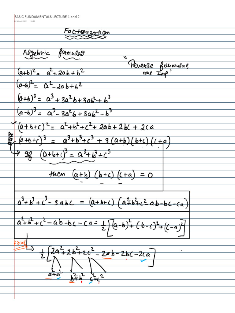 Algebra Important Formulas and Identities | PDF