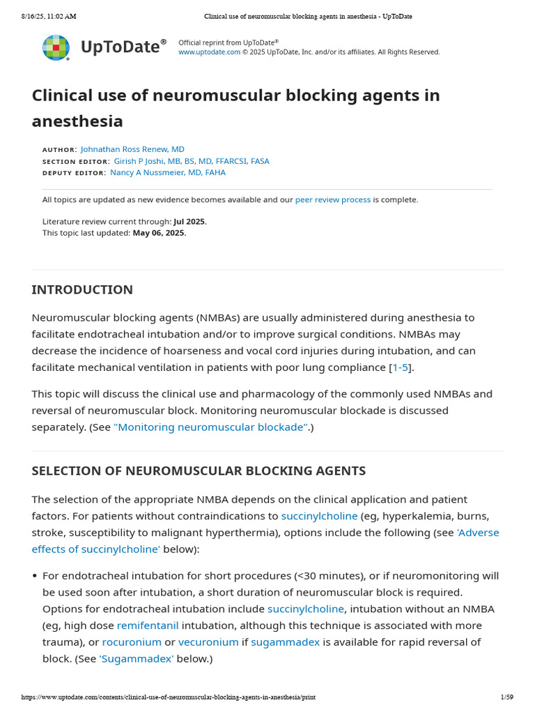 Neuromuscular Blocking Agents in Anesthesia | PDF | Anesthesia | Drugs ...