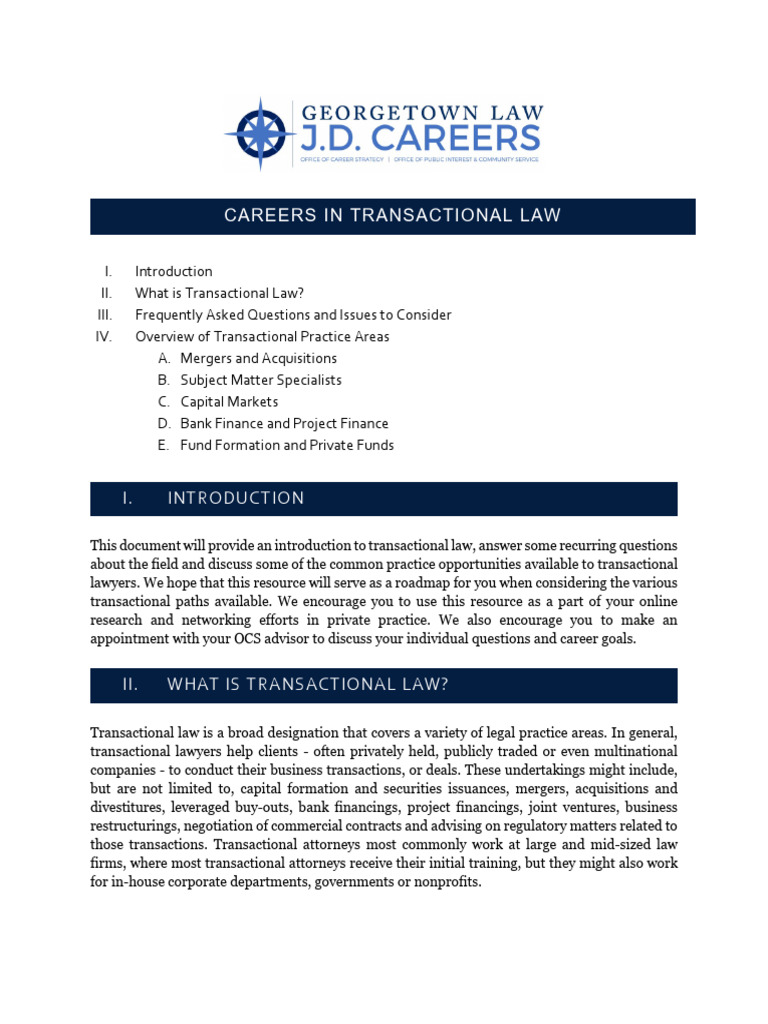 Introduction to Transactional Law Careers | PDF | Mergers And ...