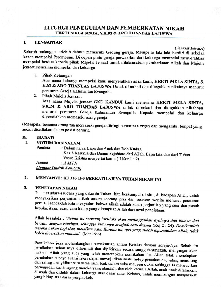 Liturgi Peneguhan Dan Pemberkatan Nikah Mesi Dan Aro | PDF