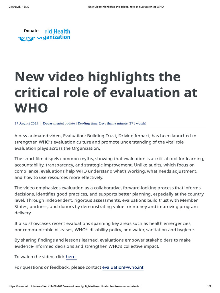 Evaluation's Vital Role at WHO | PDF