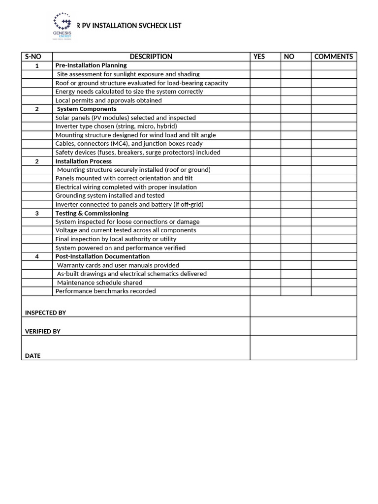 Solar PV Pre Assessment Audit Check List | PDF
