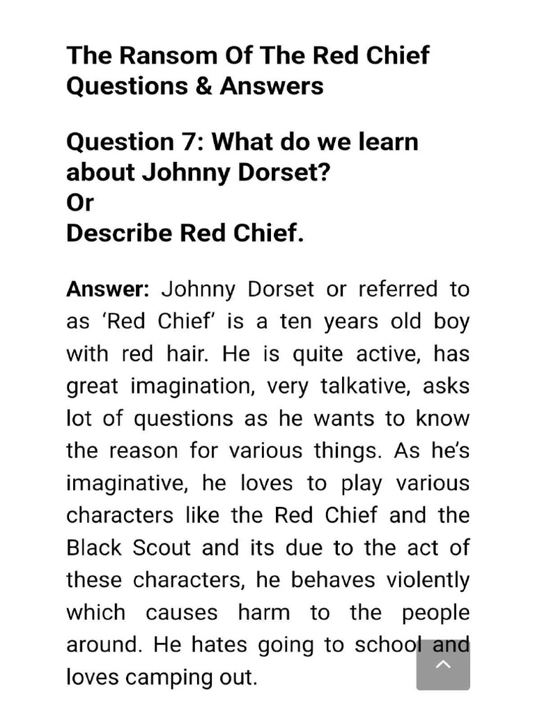 Ransom of Red Chief Short Question Answers | PDF
