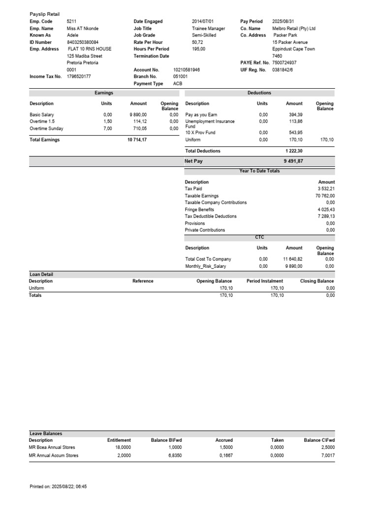 Main Payrun20250831 | PDF | Tax Deduction | Business