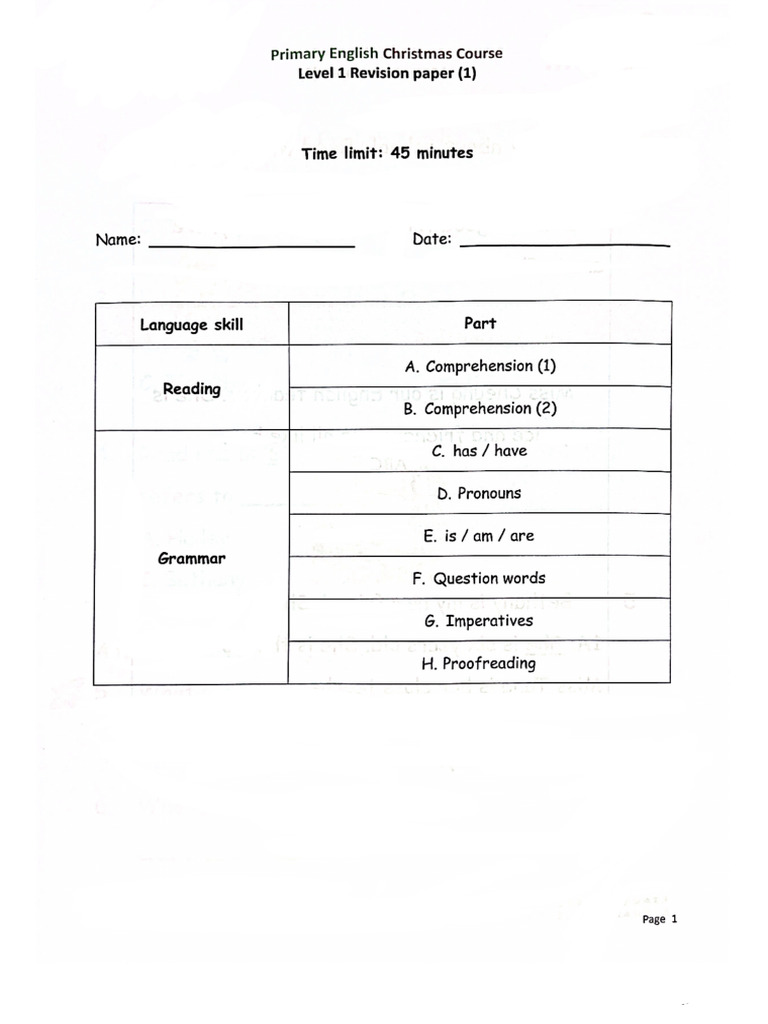 Level 1 Revision Paper | PDF