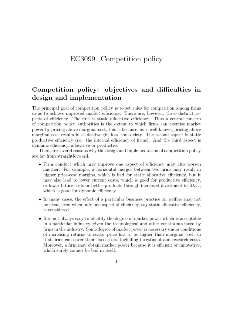 Competition Policy: Goals and Challenges | PDF | Market Power ...
