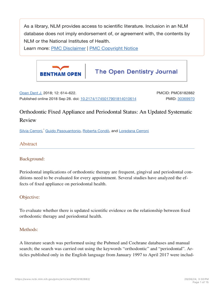 Orthodontic Appliances and Periodontal Health | PDF | Periodontology ...