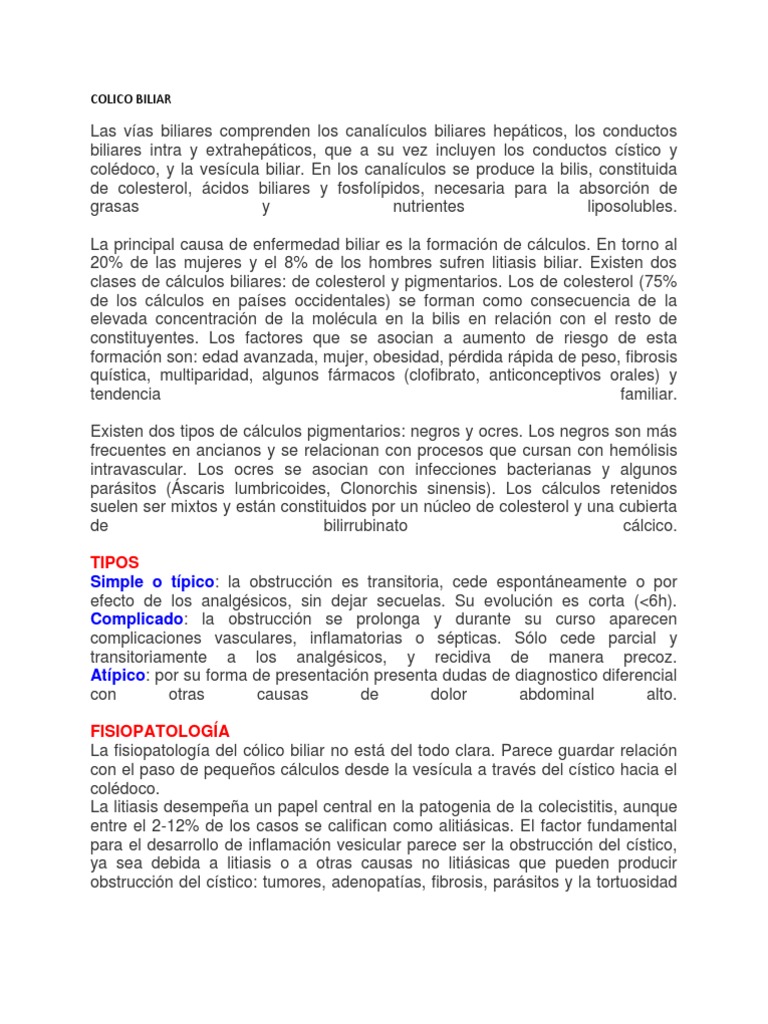 cOLICO BILIAR | PDF | Vesícula biliar | Sistema digestivo