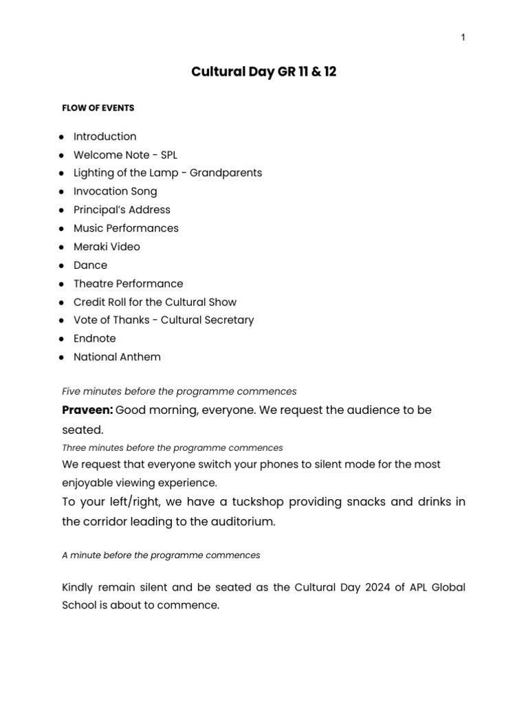 MC Script - Cultural Evening-Grade 11&12 - 2024-25.Docx | PDF