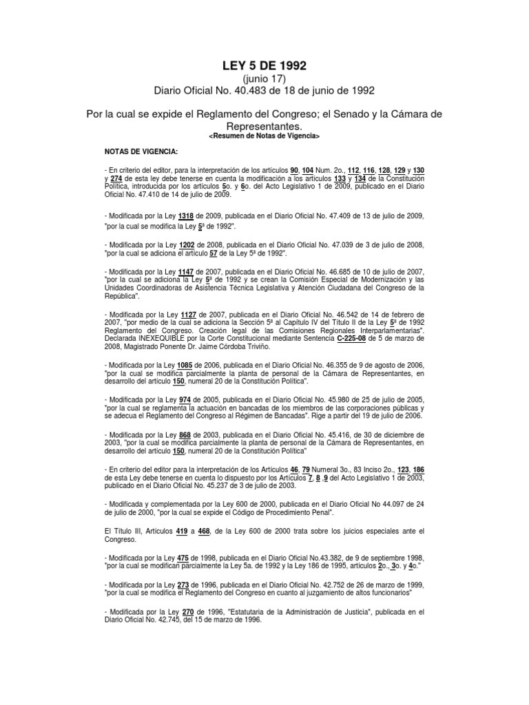 Ley 5 de 1992 | PDF | Ley Pública | Ley constitucional