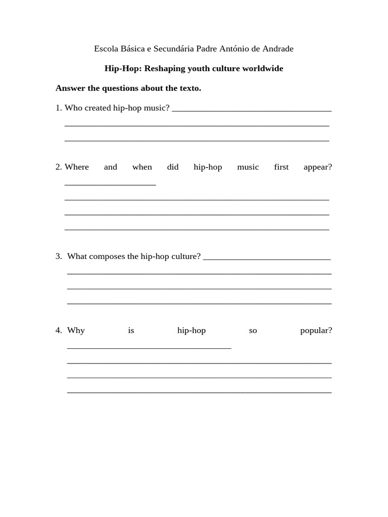 Hip-Hop Culture Worksheet Answers | PDF
