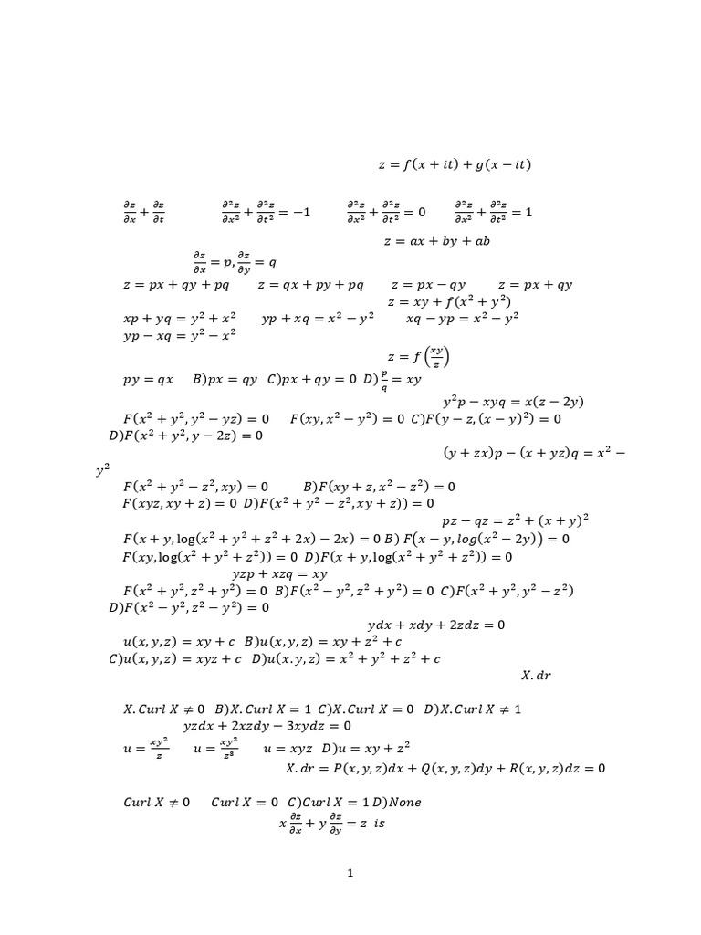 Mcqs PDE | PDF | Equations | Partial Differential Equation