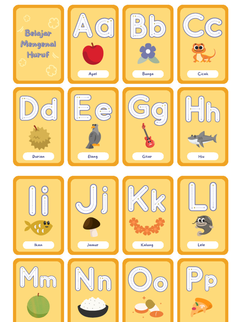 Belajar Mengenal Huruf Flashcard Kuning Ceria | PDF