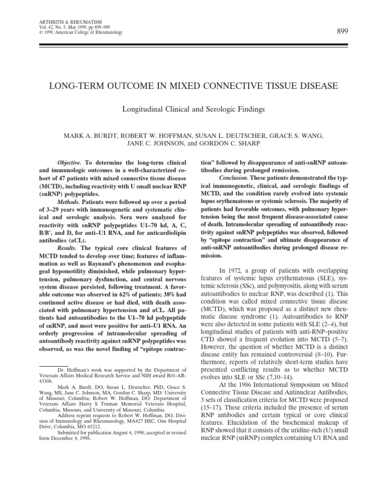 Long-Term Outcomes in Mixed Connective Tissue Disease | PDF | Human ...