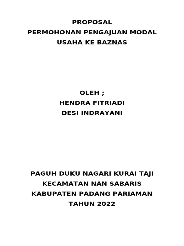 Contoh Proposal Bantuan mODAL uSAHA | PDF