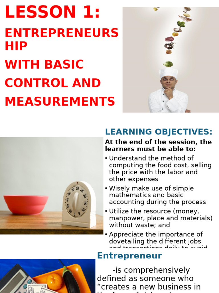 Cookery Lesson 1 Entrep | PDF | Entrepreneurship | Goal