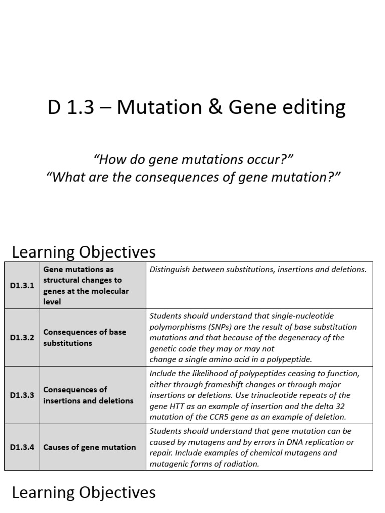 D 1.3 SL Mutation and Gene Editing | PDF | Single Nucleotide ...